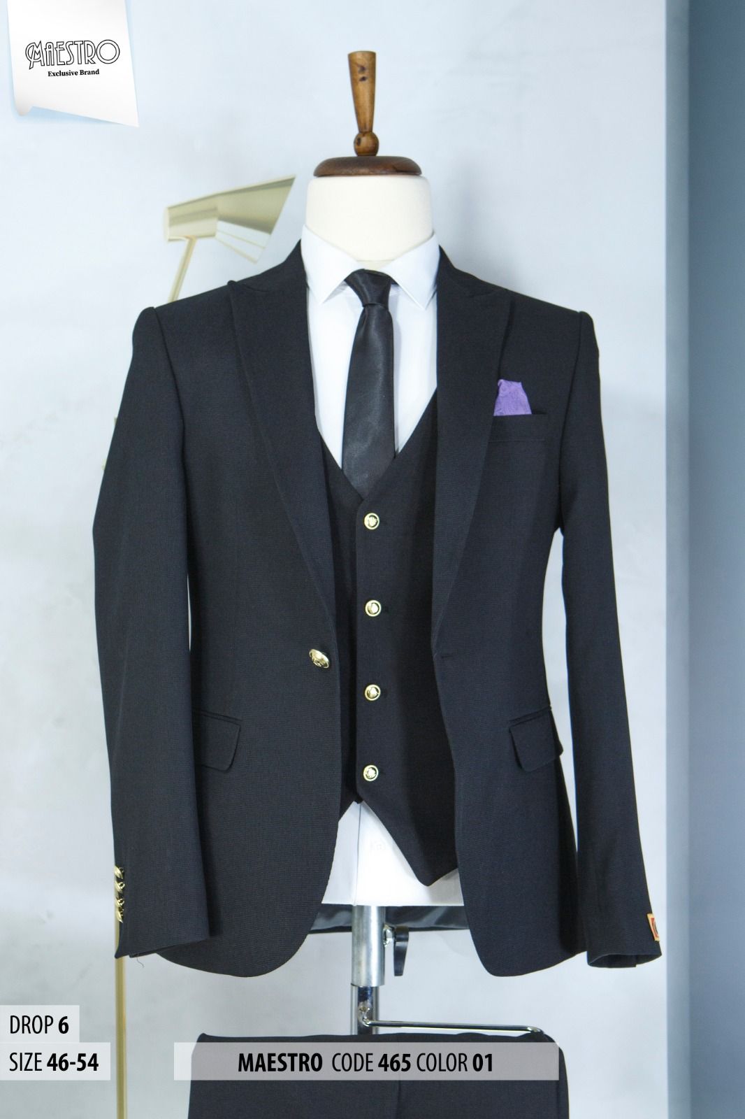 EXECUTIVE BLACK 3 PIECE TURKEY SUIT WITH GOLDEN BUTTON [SWNL] | ToBuy